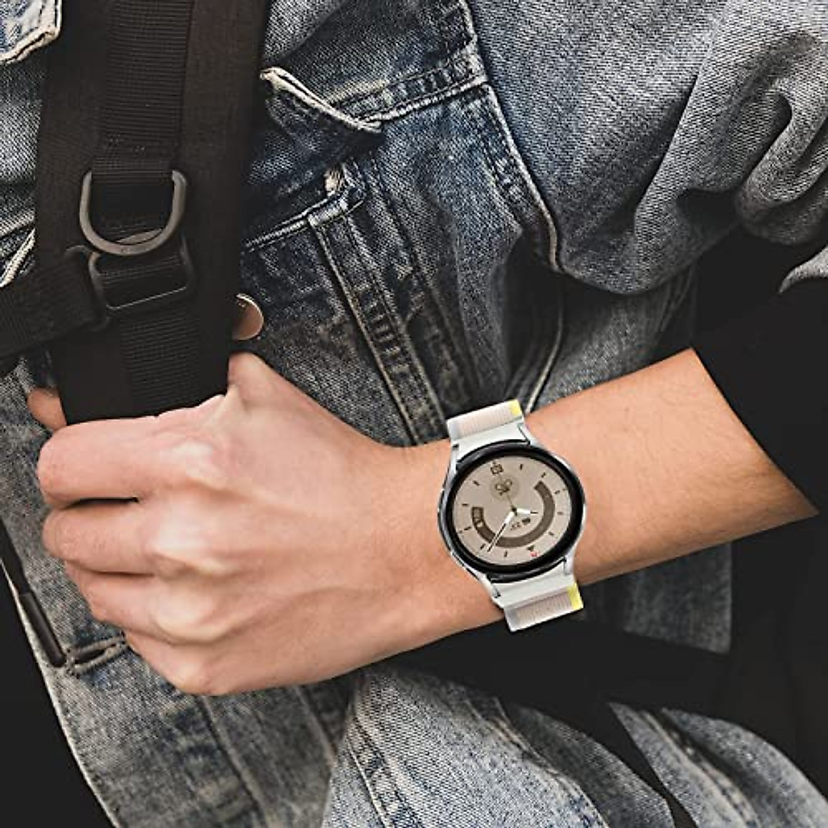 2 PACK Trail Loop Nylon Band for Samsung Galaxy Watch 6/5/4 40mm 44mm Band/6 Classic 43mm 47mm Band/5 Pro Band 45mm/4 Classic 42mm 46mm Band, Breathable Nylon Straps Women Men(Black/Milk White)