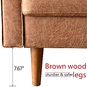 HOOOWOOO 69.7" Small Loveseat Sofa MCM Modern 2-Seater Couch with Bolster Pillows Button Tufted Seat Square Arm for Office Living Room Bedroom Small Space, Brown Faux Leather