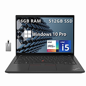 Lenovo 2022 Thinkpad T14 14" WQXGA FHD IPS 300 nits Business Laptop, Intel Core i5-1235U (Beats i7-1165g7), 16GB RAM, 512GB PCIe SSD, Backlit Keyboard, Windows 10 Pro, Black, 32GB USB Card