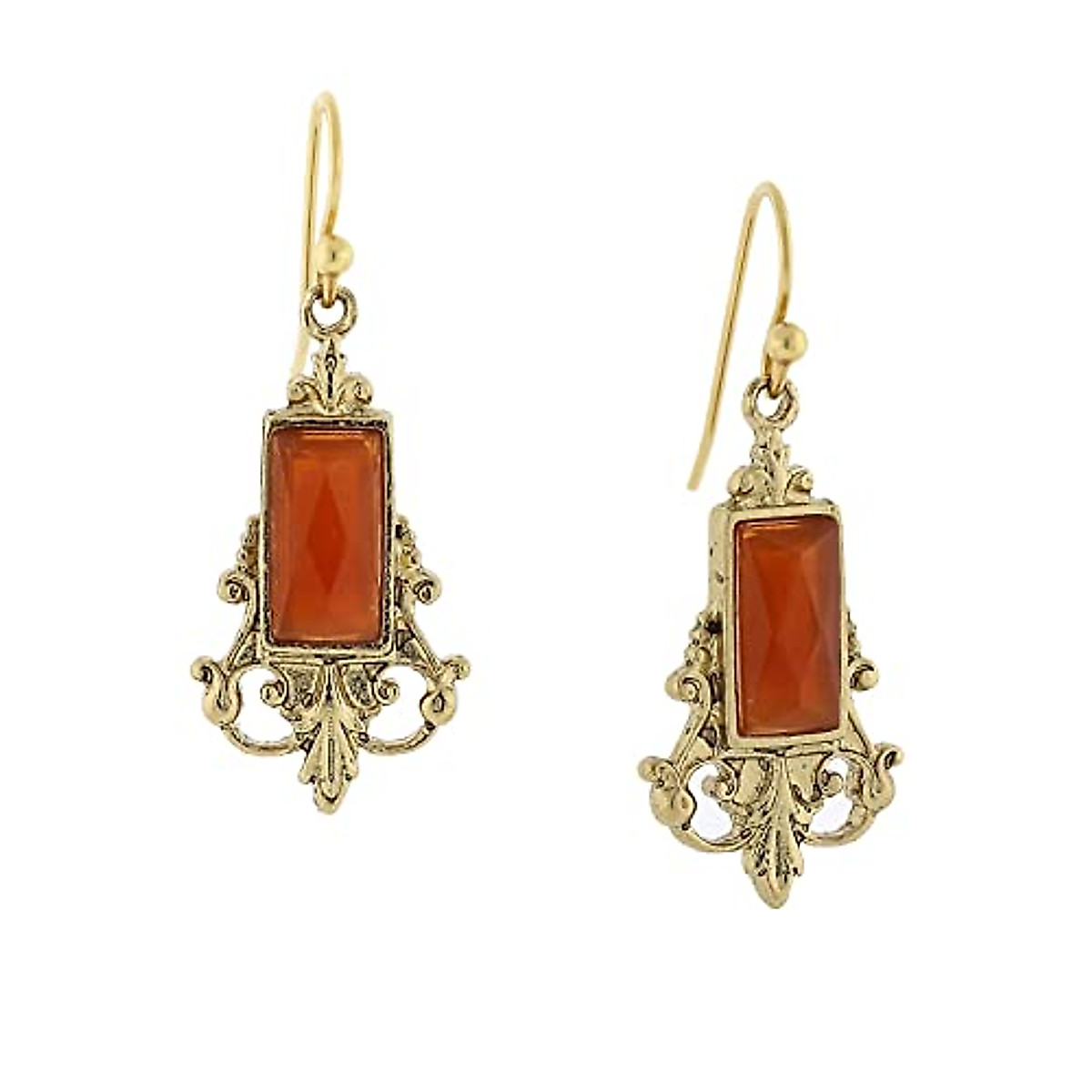 1928 Jewelry Antique Inspired Brown German Glass Baguette Wire Drop Earrings