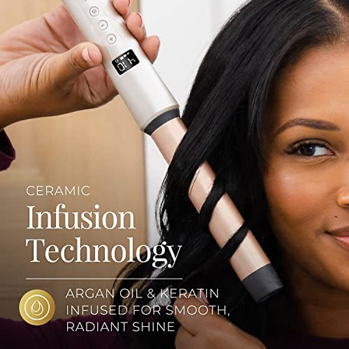 REMINGTON Shine Therapy Argan Oil & Keratin Infused 1 Inch Straight Barrel Curling Wand for Loose Waves, Includes Heat Glove