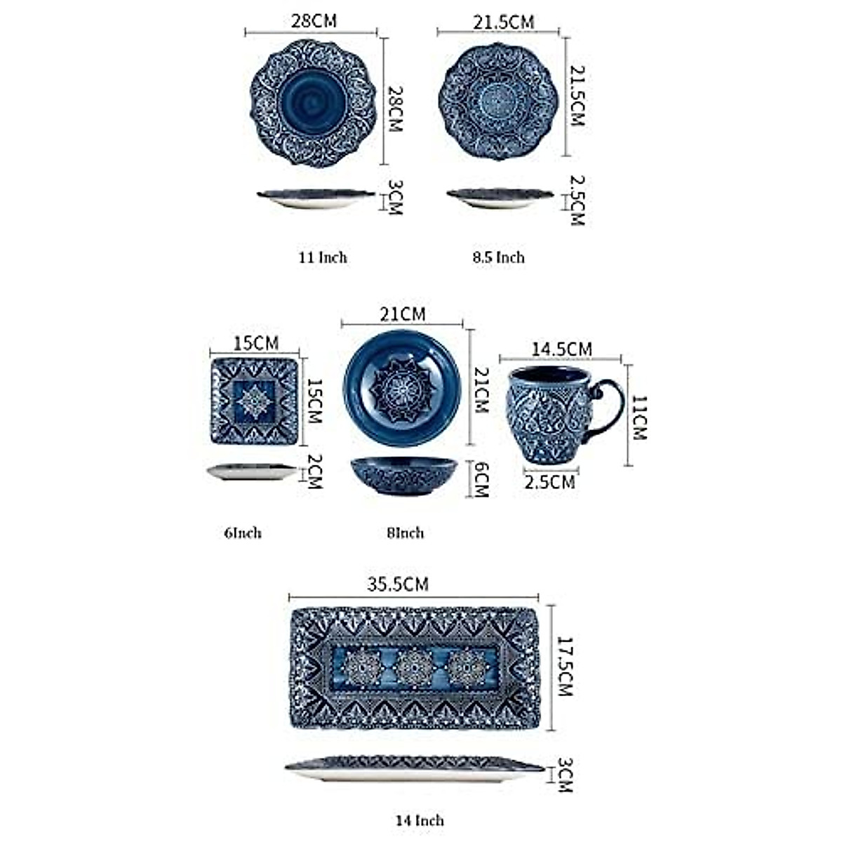 EVANEM Dinner Plate Set Retro Ceramic Tableware Tableware Set Embossed Western Plate Tableware Steak Plate Round Salad Noodle Soup