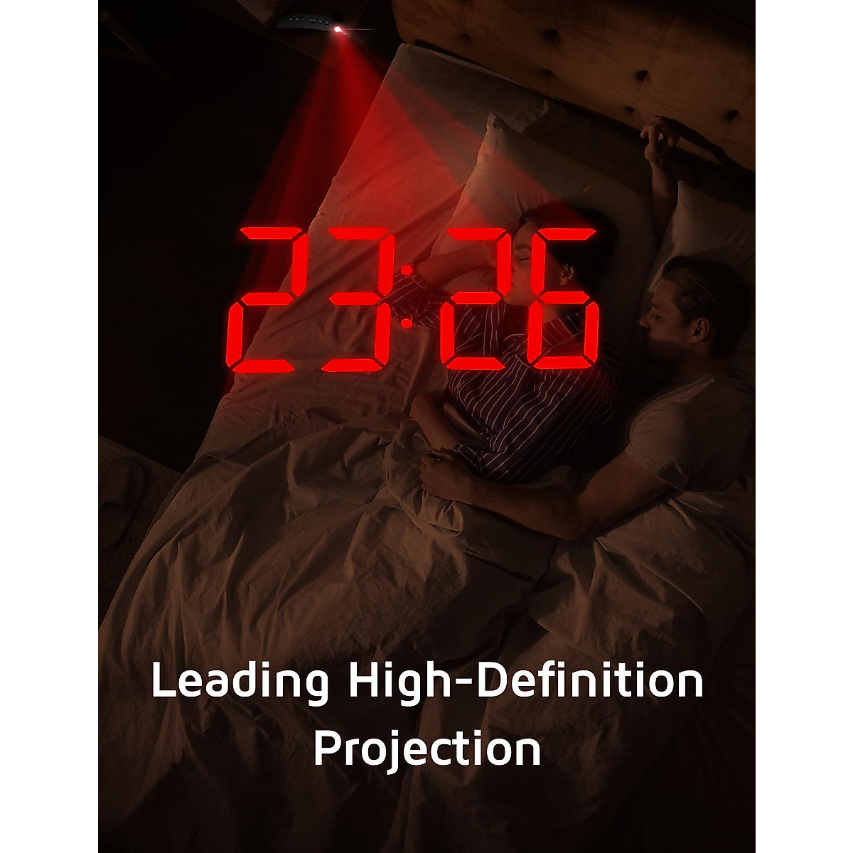 GOLOZA Projection Alarm Clock, Digital Clock with Modern Curved Design 180° Rotatable Projector, 3-Level Brightness Dimmer, Clear Red LED Display, Progressive Volume, 9mins Snooze,12/24H, for Bedroom