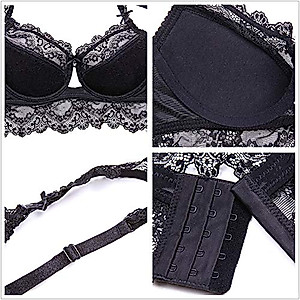 Ningsige Sexy Lace Unlined Underwire Bra and Panty Set for Women Black