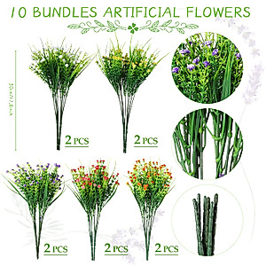 WILLBOND 10 Pieces Faux Flowers Outdoor Flowers Shrubs Plants Faux Plastic Greenery Indoor Outdoor Hanging Plant for Garden Front Porch Window Home Wedding Farmhouse Decor