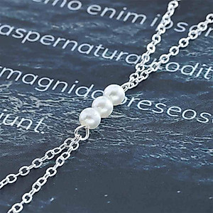 Olbye Pearl Finger Ring Bracelet Silver Slave Bracelet Hand Chain Everyday Jewelry for Women (Silver)