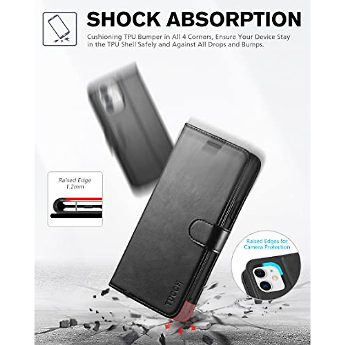 TUCCH iPhone 11 Case, iPhone 11 Wallet Case with [RFID Blocking] Card Slots Stand Magnetic Closure, Protective PU Leather [Shockproof TPU] Flip Cover Compatible with iPhone 11 (2019 6.1 inch), Black