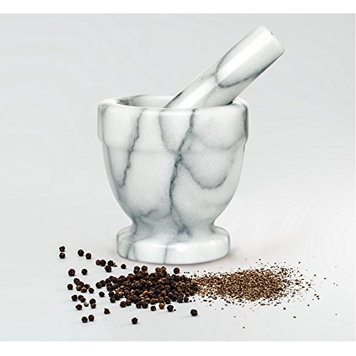 HIC Footed Mortar and Pestle Set, Spice Herb Grinder, Solid Carrara Marble