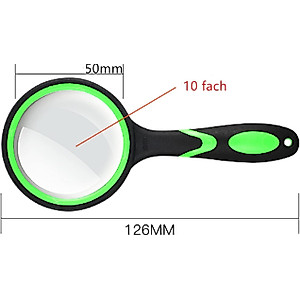 50mm 10X Handheld Magnifying Glass Shatterproof Reading Magnifier for Seniors and Kids, Real Glass Magnifying Lens with Non-Slip Rubber Handle for Reading Hobbies and Science