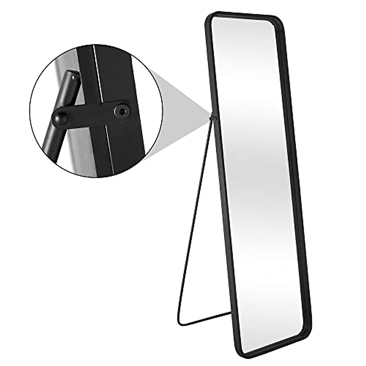 OBIOZZ Floor Mirror, Full Body Mirror Full Length Mirror Standing 64.5 Inch High Black Frame with Floor Stand Wrought Iron Full-Length Mirror Dressing Mirror for Bedroom Living Room