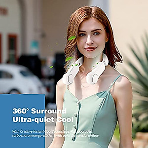 Instant Cool Portable Neck Fan with 360° Cooling, Bladeless and Rechargeable, Quiet and Cool with 3 Speeds, Lightweight and Adjustable Fit, Hands-Free for Home, Travel, or Outdoor Wear White