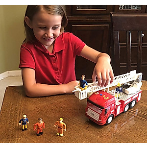 FUNERICA Fire Truck Toy with Flashing Lights, 4 Siren Sounds, Extending Rescue Ladder, Friction Strong Powered Firetruck Engine, Best Firefighter Playset Birthday Gift for Toddlers, Kids, Boys, Girls