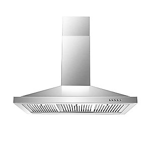 Zomagas 36 inch Range Hood, Wall Mounted Vent Hood in Stainless Steel, Ducted/Ductless Kitchen Hood w/Push Button Control, 3 Speed Exhaust Fan, 3 Pcs Baffle Filters, Energy Saving LED Light