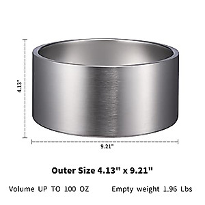 100 OZ Large Dog Water Bowl Stainless Steel Dog Bowls No Spill Heavy Dog Food Bowls with Non-Slip Rubber Bottom Double Wall Insulated Metal Pet Cold Water Bowl Dog Bowls for Large Dogs Outdoor