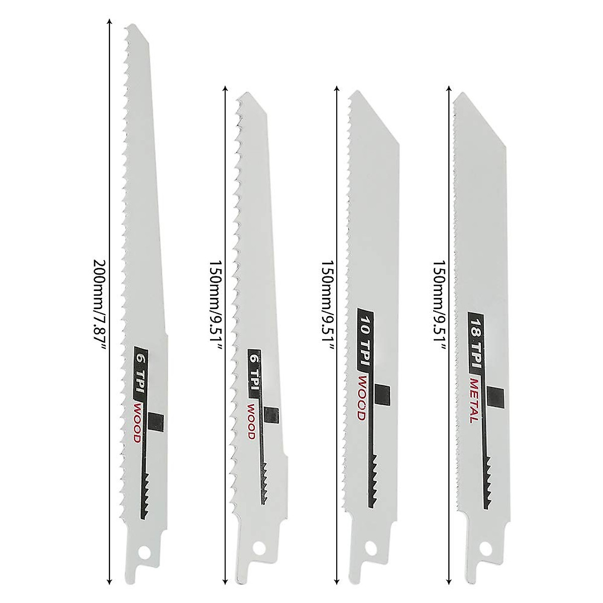 Generic Reciprocating Saw Blade Set, 18TPI10TPI6TPI Wood Pruning Saw Blade for MetalWood Cutting Compatible with Ryobi, Bosch Decker, Makita, Dewalt (4)