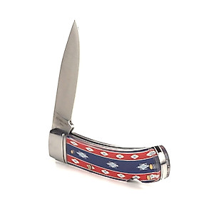 ARIAT 3" Red and Blue Southwestern Pattern Folding Knife