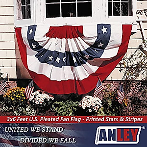 Anley USA Pleated Fan Flag, 3x6 Feet American US Bunting Flags Patriotic Stars & Stripes - Sharp Color and Fade Resistant - Canvas Header and Brass Grommets - United States 3 x 6 Feet Half Fan Banner