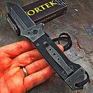 VORTEK Ball Bearing Pivot System Heavy Duty EDC Folding Pocket Knife: 8Cr13MoV Razor Sharp Blade - LMF Style Pommel with Lanyard - Smooth Fast One Hand Opening