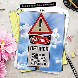 NobleWorks, Retired Warning Sign - Big Funny Group Retirement Card (8.5 x 11 Inch) J3221RTG-US