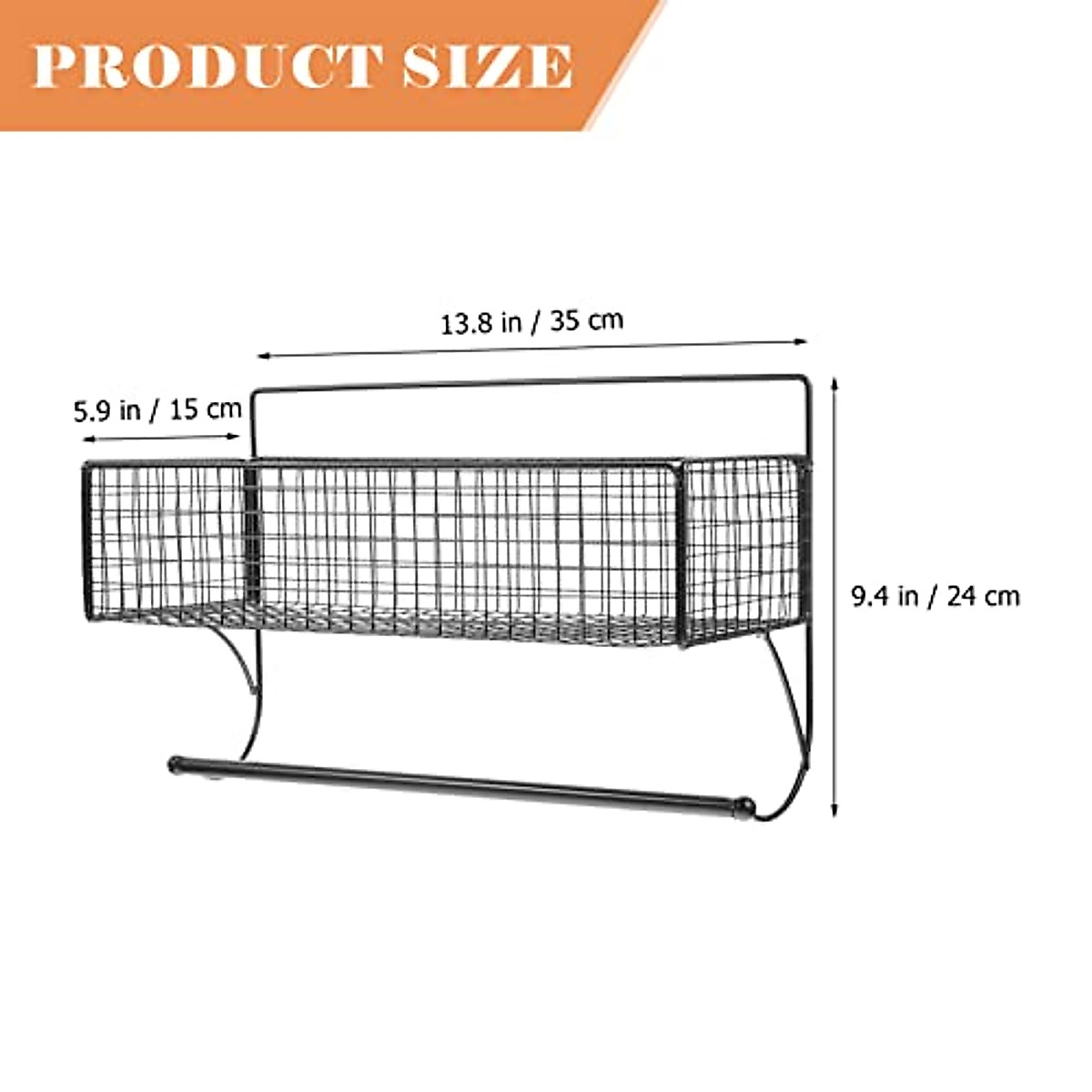 Hemoton Bathroom Towel Rack Grid Basket: Wall Wire Basket with Towel Bar Wall Organizer Shelf Iron Towel Holder for Home Office Wall Storage
