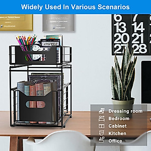 Under Sink Organizers and Storage - 2 Pack Metal Under Cabinet Organizers with Sliding Drawers,Folding Under Sink Organizer for Cabinet, Bathroom, Kitchen, Closets, Bedroom and Offices (Black)