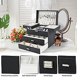 Dajasan Jewelry Boxes for Women Girls, Jewelry Organizer Box, 4 Layers Large Jewelry Storage Organizer for Earring, Ring, Necklace, Bracelets (Black)