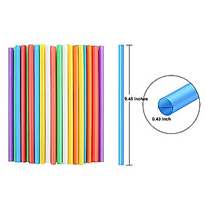 [Individually Wrapped] 100 Pcs Disposable Jumbo Smoothie Straws, Wide-mouthed Multi Colors Milkshakes Plastic Drinking Straws, (9.45" Long and 0.43" Diameter) BPA FREE