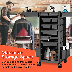 TASALON Premium Lockable Salon Trolley Cart with Wheels and 6 Drawers & 2 Bucket, Versatile Salon Cart for Hair Stylist, Salon Rolling Cart for Extra Storage, Multi-use Cart for Salon, Tattoo, Barber