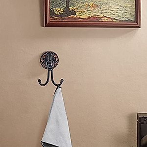 Leyden Oil Rubbed Bronze Towel Hooks, Antique Robe Hooks Brass Coat Double Clothes Hanger for Bathroom