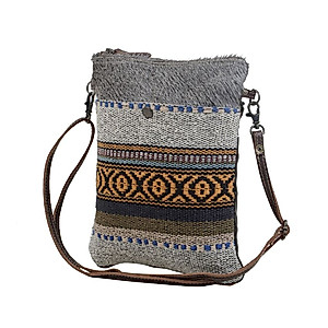 Myra Bag Tribal Pattern Small & Crossbody Bag Upcycled Cotton & Hair Leather S-2880