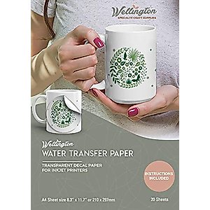 Wellington Specialty Craft Supplies, Waterslide Decal Paper for Inkjet Printer, A4 Size, 20 Water Slide Transfer Printing Sheets, Clear