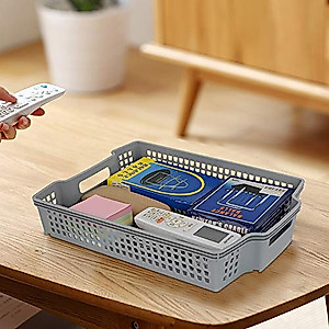 Ggbin Plastic Basket for Organizing, Grey Basket Trays, Set of 6