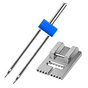 6Pack Twin Needle Double Needle with 2 PCS 9 Groove Pintuck Presser Foot 3 Size 2/90 3/90 4/90 by HOWRIN
