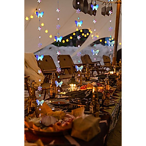 Goresory 2Piece Butterfly Flower Hanging Garlands 3D Laser Butterfly Streamers Decoration for Wedding Birthday Party Bridal Shower Baby Shower Decorations