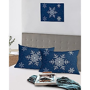 Edwiinsa White Snowflake Pillow Covers Standard Size Set of 2 Bed Pillow, Plush Soft Comfort for Hair/Skin Cooling Pillowcases with Envelop Closure 20x26 Inches Winter Christmas Holiday Blue