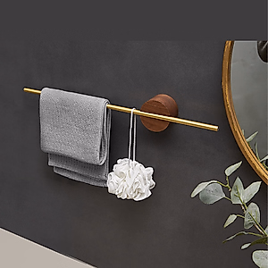 Walnut Wood Single Towel Bar Rail - Aluminum Wall Bath Towel Holder, Nail-Free Mounting Towel Rail Rack for Kitchen and Bathroom, Gold (Size : 23.6in/60cm)