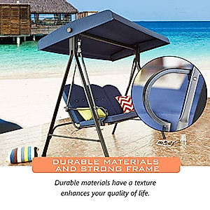 LOKATSE HOME 3-Seats Patio Swing with Adjustable Canopy Weather Resistant Steel Frame Outdoor Porch Converting Deck Furniture, Blue