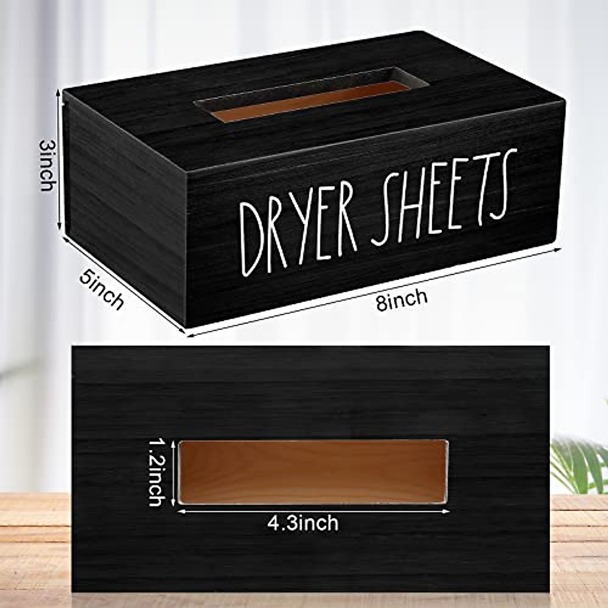 Dryer Sheet Holder Dispenser Container Dryer Sheet Storage Box for Laundry Room Decor Light Luxury Style Fabric Softener Dispenser for Organizing Decorations (Black,Wood)