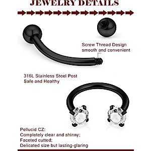 Prjndjw 16g Lip Rings Stainless Steel Horseshoe Rings Eyebrow Rings Labret Monroe Lip Rings Nail Tragus Helix Earrings Studs Ring Medusa Piercing Jewelry 8mm 44 Pcs Glow in the Dark