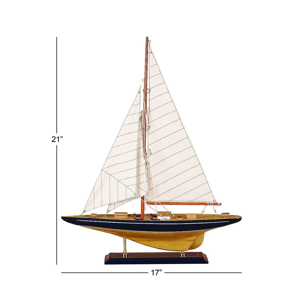 Deco 79 Wood Sail Boat Sculpture with Lifelike Rigging, 17" x 4" x 21", Beige