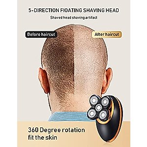 Electric Shavers for Men - 5 in 1 Bald Head Shavers for Men, 5D Floating Cordless USB Rechargeable Rotary Razor Multifunctional Grooming Kit Beard Trimmer Waterproof Wet and Dry with LED Display