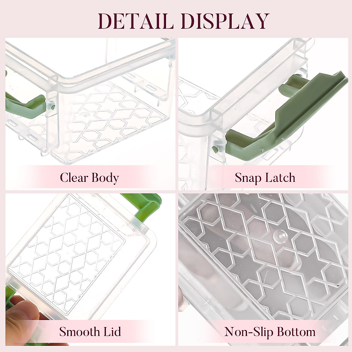 ISKYBOB 6 Packs Small Storage Bins with Lids, Mini Stackable Plastic Storage Containers Colorful Bead Organizer Latch Box Small Containers for Organizing Craft, Small Items, Green+Pink