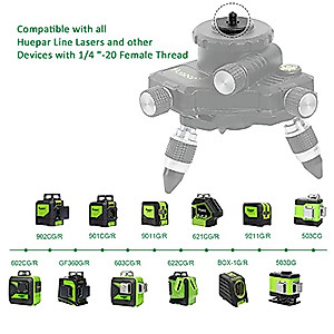 Huepar Laser Level Adapter, Metal 360-Degree Rotating Base for Laser Level Tripod Connector, 1/4’’ Threaded Mount and Horizontal Bubble, Micro-adjust Fine Turning Pivoting Base AT2