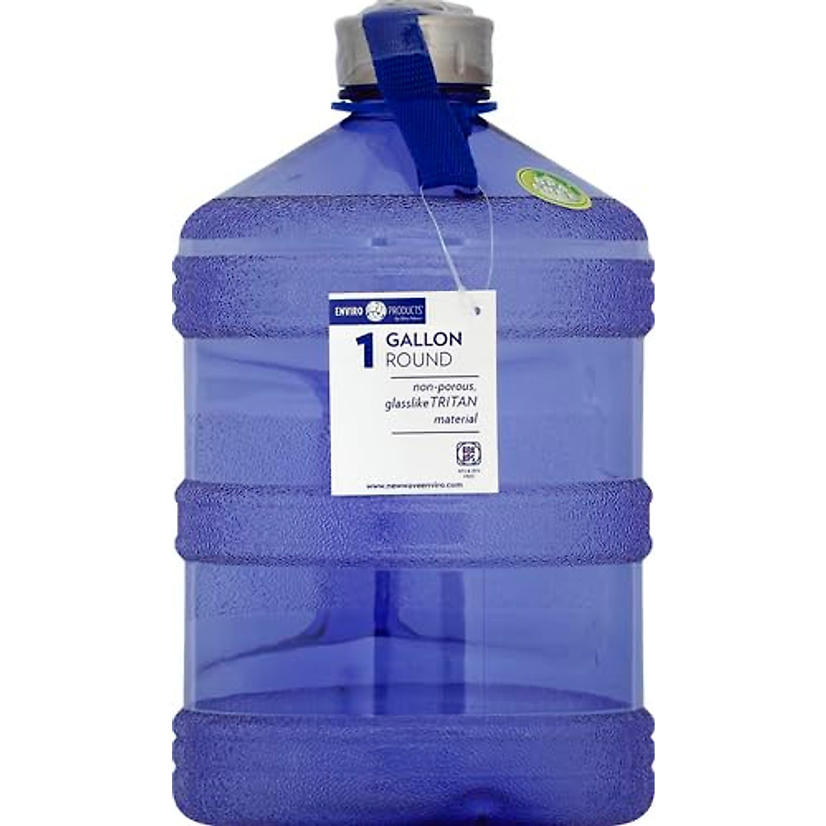 New Wave Enviro Iconic 1 Gallon BPA Free Water Bottle (Round), Built in Handle and Stainless Steel Cap, 1 Gallon Capacity Bottle, Faint Blue