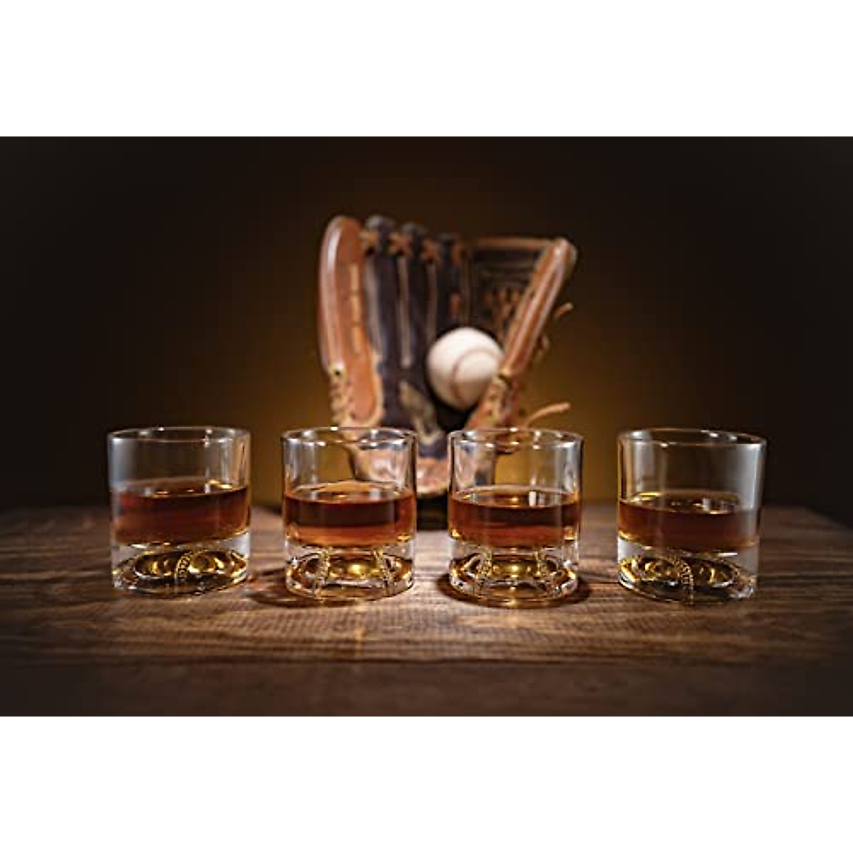 Baseball Whiskey Glass - 12oz Whiskey Glass by The Wine Savant - Perfect for Any Occasion, Baseball Lovers, Baseball Gifts, Baseball Themed Party, Baseball Birthday Gift Set (4)