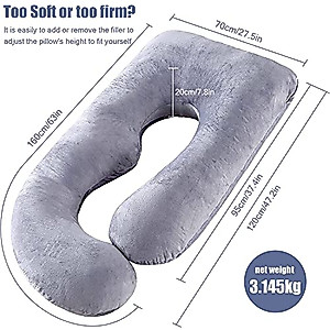 TREE.NB Pregnancy Pillows, U Shape Polyester Maternity Pillow for Pregnant Women Body Feeding Support,with Grey Velvet Cover, Support Pillow with Removable Washable Pillowcase 63''x37.4''x27.5''