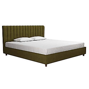 Novogratz Brittany Upholstered Platform Bed Frame, Green Linen, King