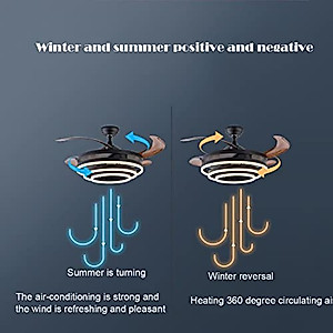 GWDZ 42 Inch Retractable Ceiling Fans, Modern LED Semi Flush Fan Light 3 Colors 6 Speed Invisible Blades Silent Smart Fan Suitable for Bedroom, Living Room and Dining Room Black