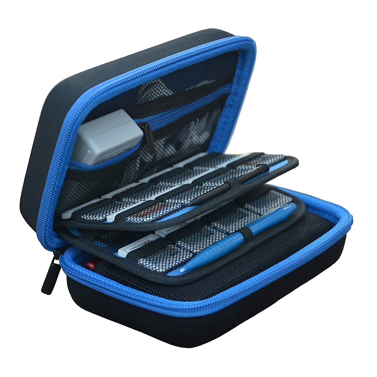New 3DS XL Case, New 2DS XL Case, Deluxe Hard Protective Carrying Case for New Nintendo 3DS XL, 2DS XL - Fits AC Wall Charger, Travel Case with 16 Game Storage Holders - Blue