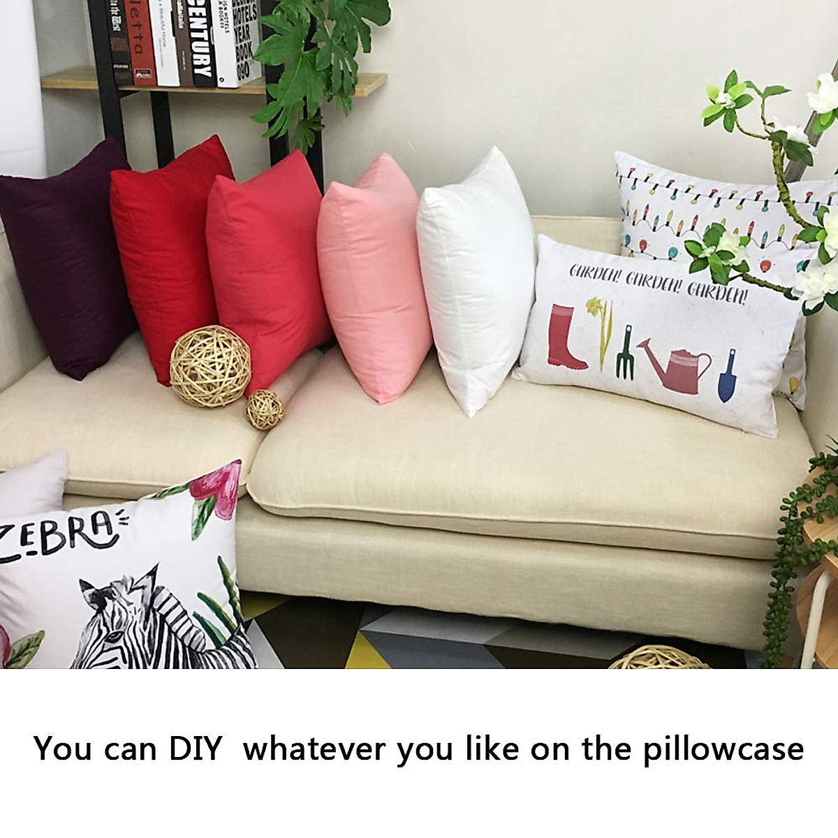 8-Pack 100% Cotton Comfortable Solid DIY Decorative Throw Pillow Case for Christmas Halloween Couch Sofa (4-Pack White and 4-Pack Black)